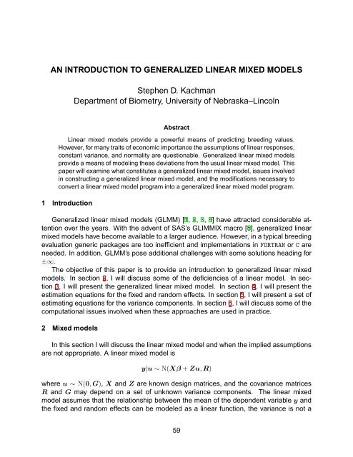 An Introduction to Generalized Linear Mixed Models - Department of ... An Introduction to Generalized Linear Mixed Models - Department of ...
