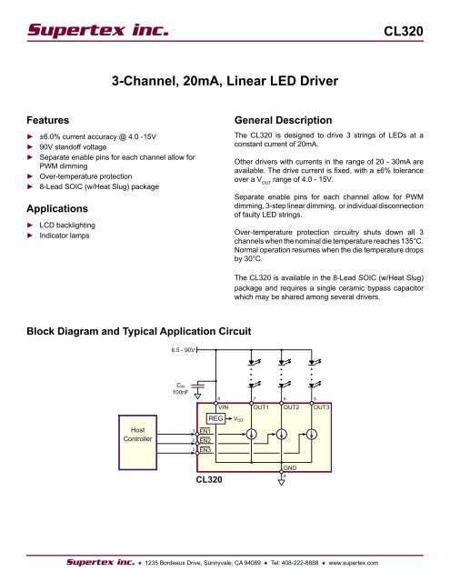 CL320 3-Channel, 20mA, Linear LED Driver - Supertex