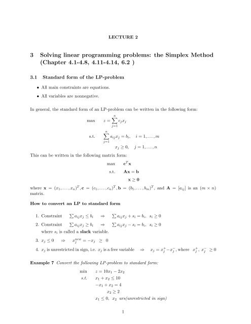 3 Solving Linear Programming Problems The Simplex Method 