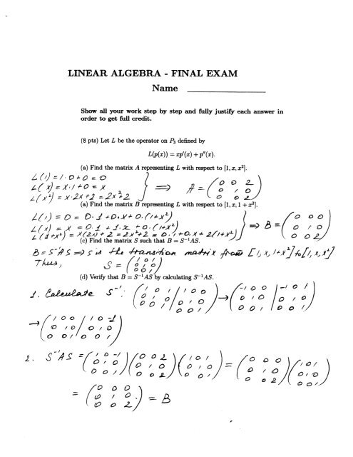 LINEAR ALGEBRA - FINAL EXAM