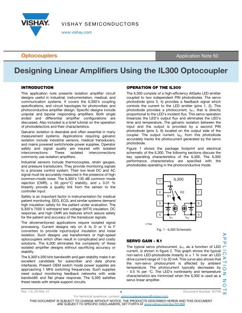 Designing Linear Amplifiers Using the IL300 Optocoupler - Vishay