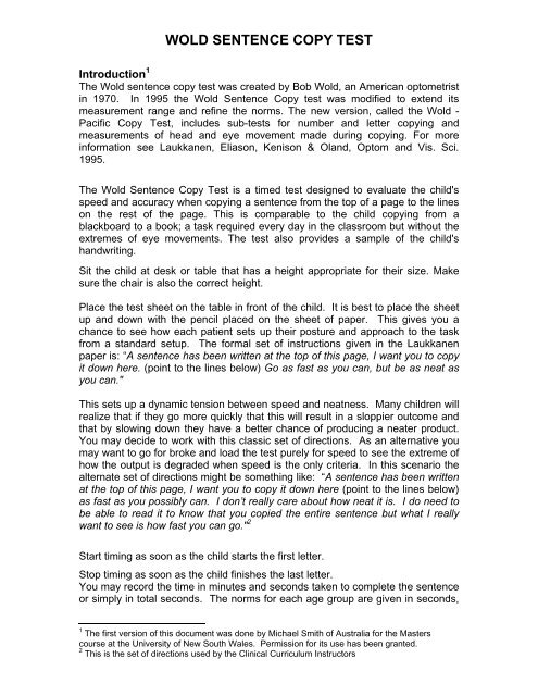 WOLD SENTENCE COPY TEST - OEP - Clinical Curriculum Login