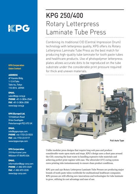 Rotary Letterpress Laminate Tube Press Catalog - KPG Corporation