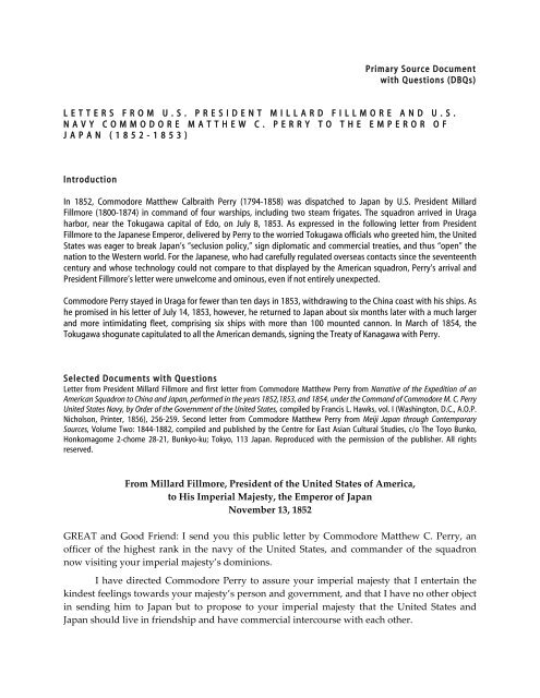 Letters from U.S. President Millard Fillmore and U.S. - Asia for ...