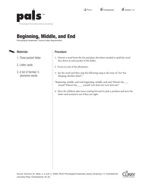 Beginning, Middle, and End - PALS