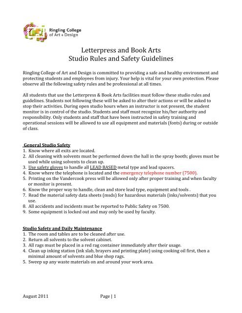 Letterpress and Book Arts Studio Rules and Safety Guidelines