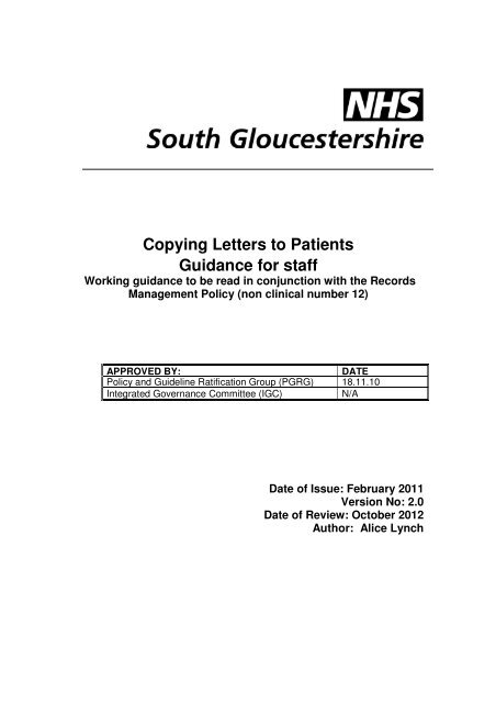 Copying Letters to Patients - NHS South Gloucestershire