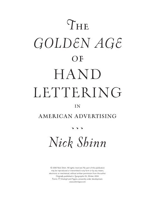 GOLDEN AGE HAND LETTERING Nick Shinn
