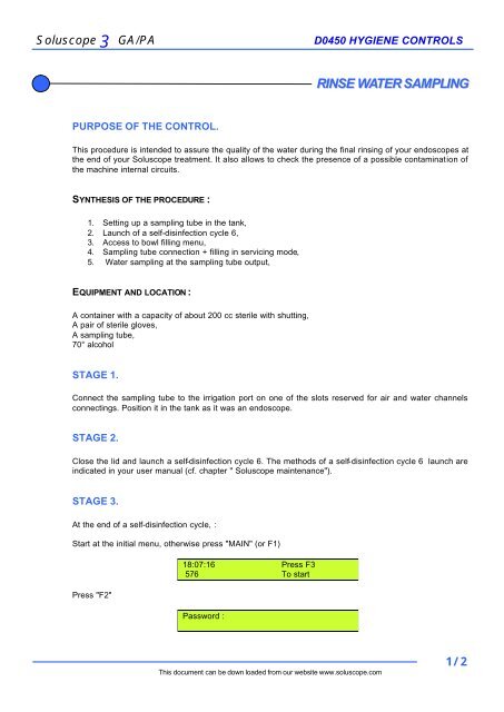 RINSE WATERSAMPLING - Soluscope