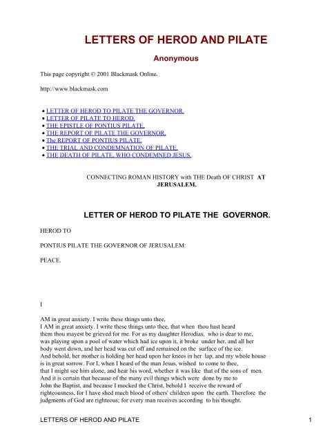 LETTERS OF HEROD AND PILA