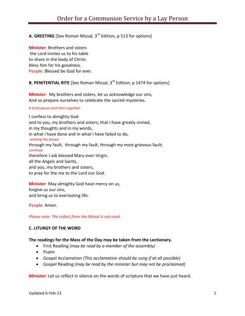Order for a Communion Service by a Lay Person