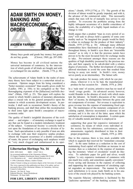 adam smith on money, banking and macroeconomic order
