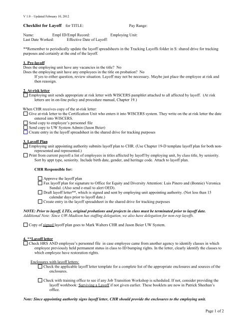 Appendix 19E - Layoff Checklist - Office of Human Resources