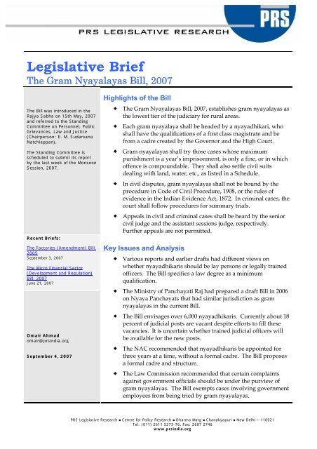 Legislative Brief - Gram Nyayalaya - PRS
