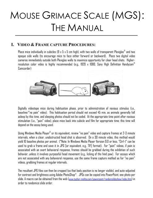 MOUSE GRIMACE SCALE (MGS): THE MANUAL