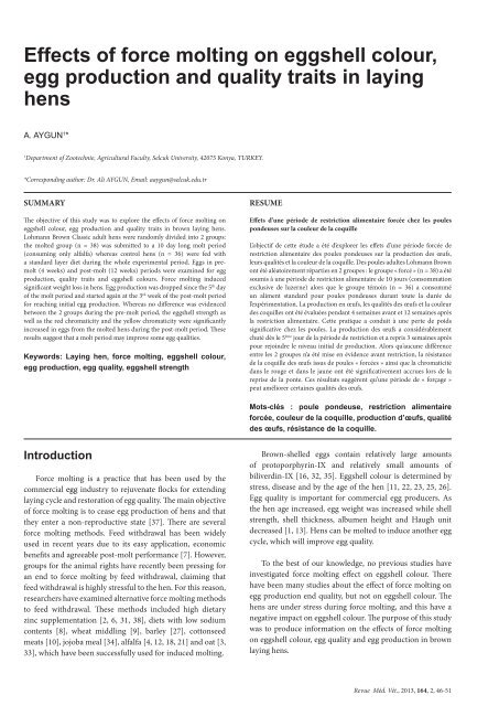 Effects of force molting on eggshell colour, egg production and ...