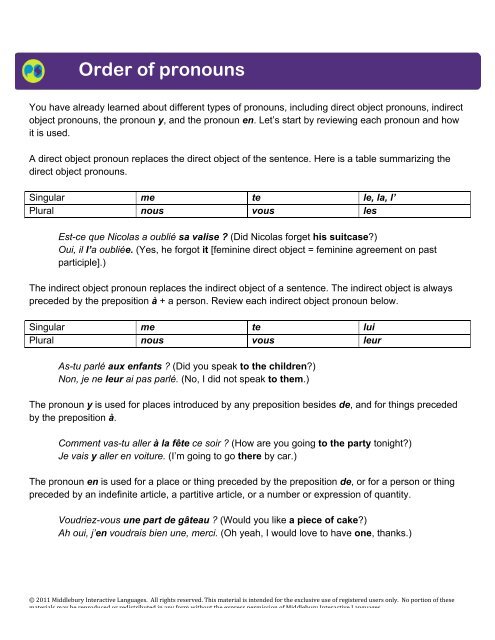 Direct Object Pronouns English