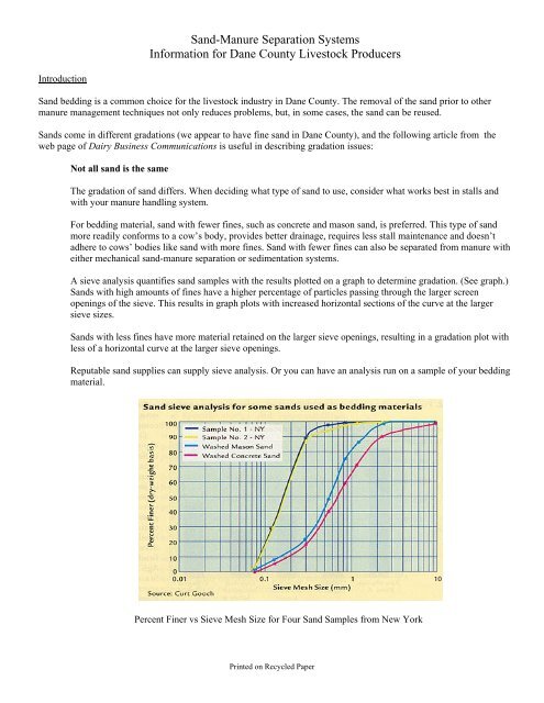Sand-Manure Separation Systems Information for Dane County ...