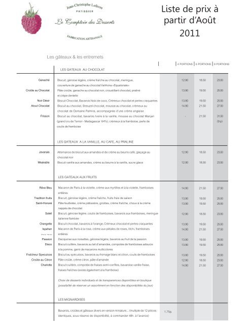 Télécharger notre liste de prix au format .pdf - Le Comptoir des ...