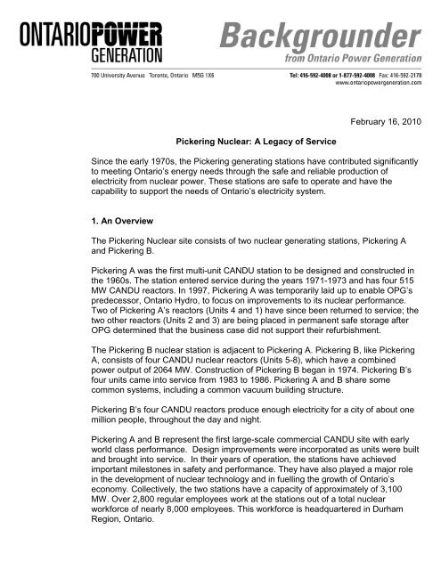 Service History - Ontario Power Generation