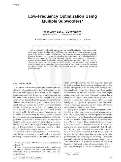 Low-Frequency Optimization Using Multiple Subwoofers* - Audio ...