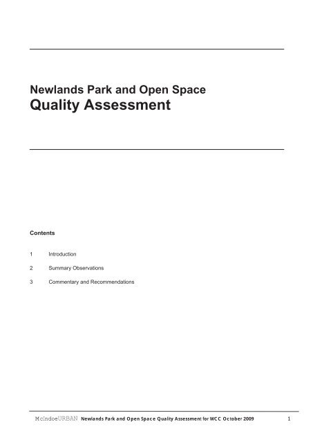 Newlands Parks & Open Space - Quality Assessment Report