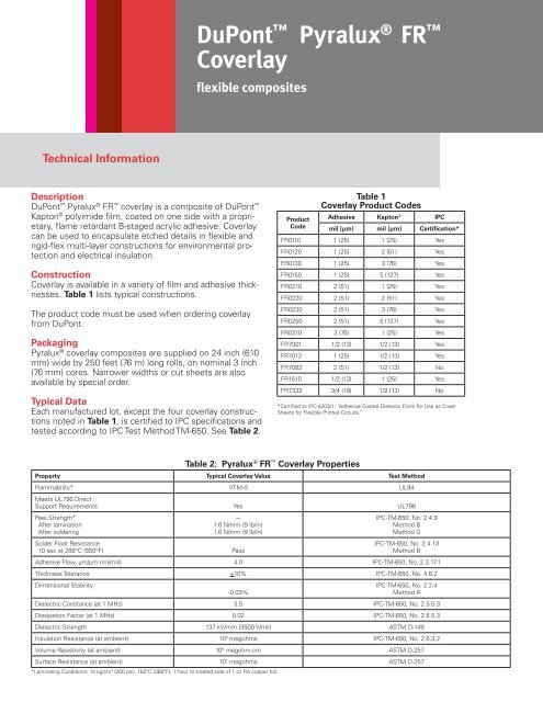 DuPont™ Pyralux® FR™ Coverlay