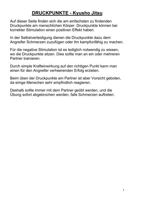 DRUCKPUNKTE - Kyusho Jitsu - Jiu Jitsu „Fusegi“