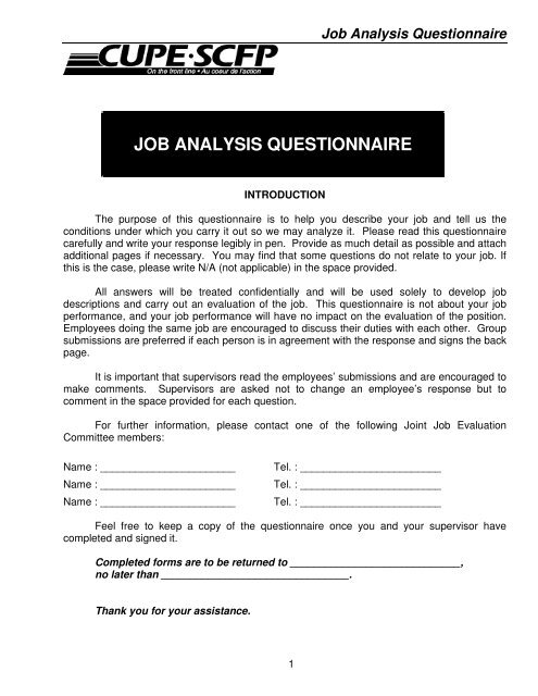 JOB ANALYSIS QUESTIONNAIRE CUPE 122 job-analysis-questionnaire-cupe-122