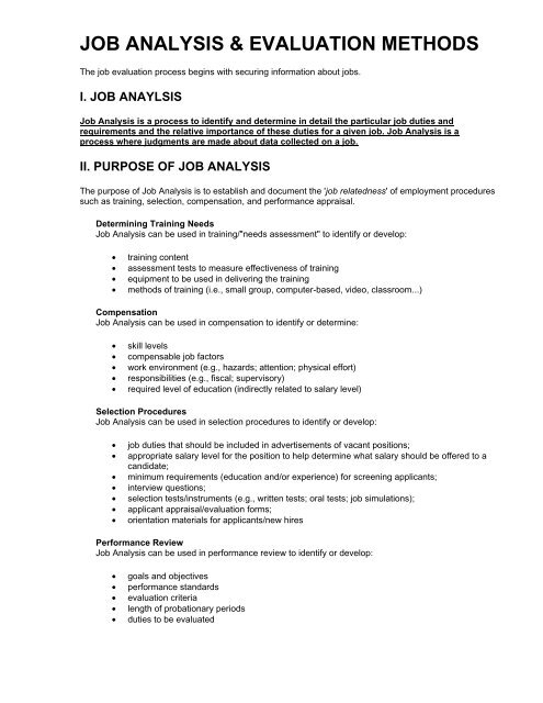 JOB ANALYSIS & EVALUATION METHODS - hr-exec.com
