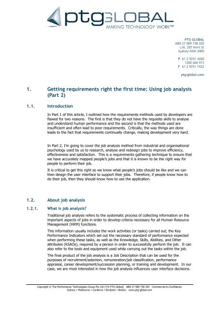 1. Getting requirements right the first time: Using job analysis (Part 2)