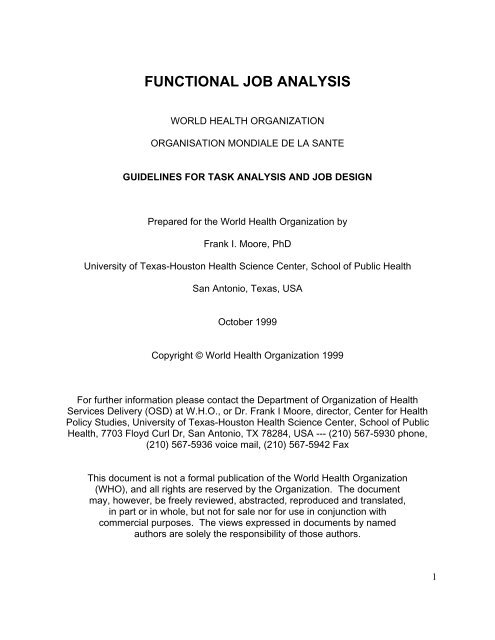 Functional Job Analysis - World Health Organization