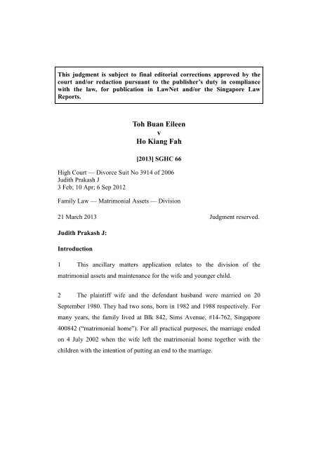 Toh Buan Eileen v Ho Kiang Fah