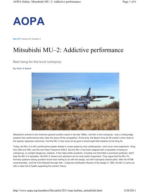 Mitsubishi MU–2: Addictive performance - MU-2Aircraft.com
