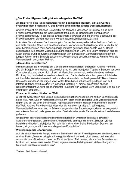Andrea Peric, eine junge Schweizerin mit bosnischen ... - Caritas Bern
