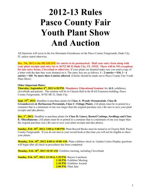 Youth Plant Show Rules & Entry Form - Pasco County Fair Association