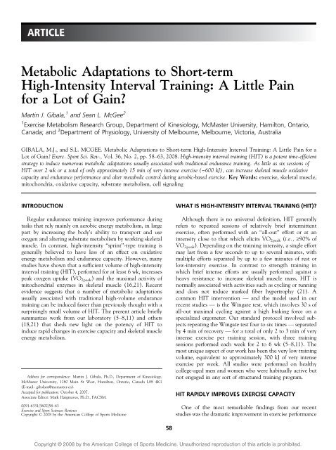 Metabolic Adaptations to Short-term High-Intensity Interval Training ...