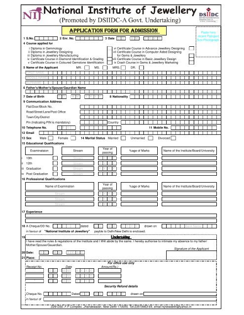 APPLICATION FORM FOR ADMISSION - DSIIDC
