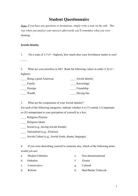 Student Questionnaire