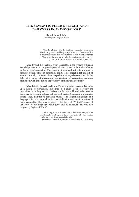 THE SEMANTIC FIELD OF LIGHT AND DARKNESS IN ... - SEDERI