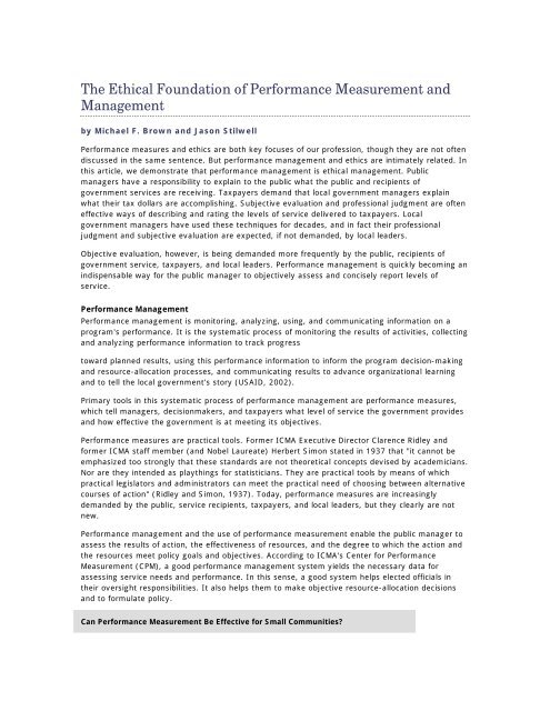The ethical foundation of performance measurement ... - Jason Stilwell