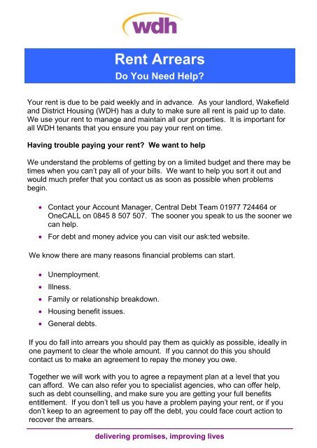 Rent Arrears - do you need help?... - Wakefield and District Housing