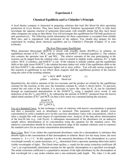 Experiment 1 Chemical Equilibria and Le Châtelier's Principle