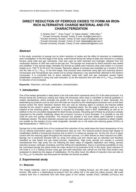 Direct Reduction Of Ferrous Oxides To Form An Iron
