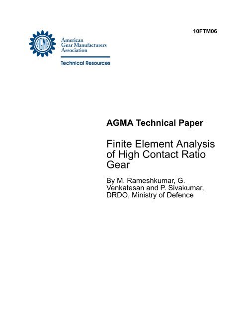 Finite Element Analysis of High Contact Ratio Gear - American Gear ...