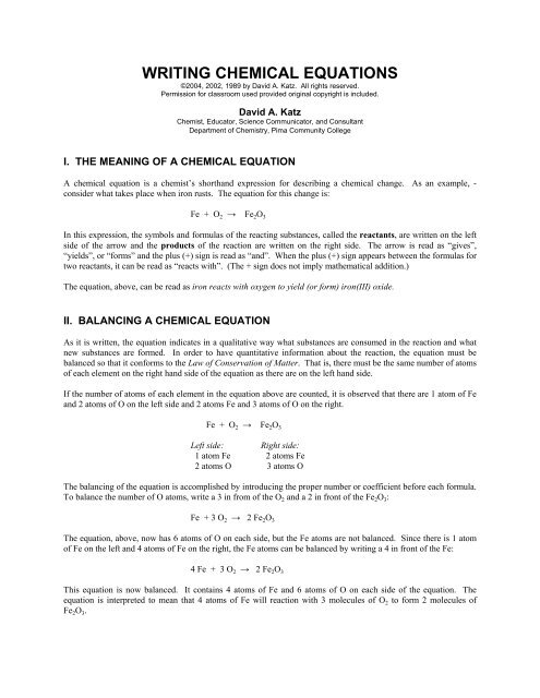 WRITING CHEMICAL EQUATIONS - chymist.com