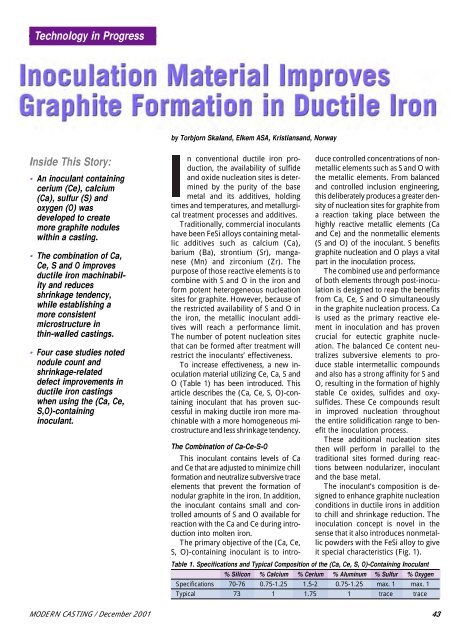 Inoculation Materials Improves Graphite Formation in ... - Elkem