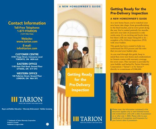 Getting Ready for the Pre-Delivery Inspection - Tarion