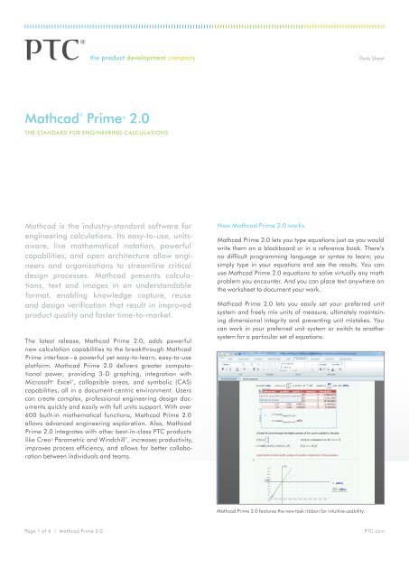 Mathcad Prime 2.0 - The Standard for Engineering ... - PTC.com