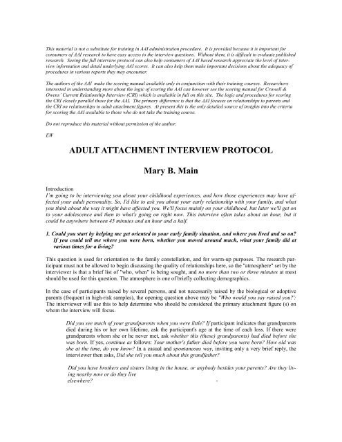 ADULT ATTACHMENT INTERVIEW PROTOCOL Mary B. Main